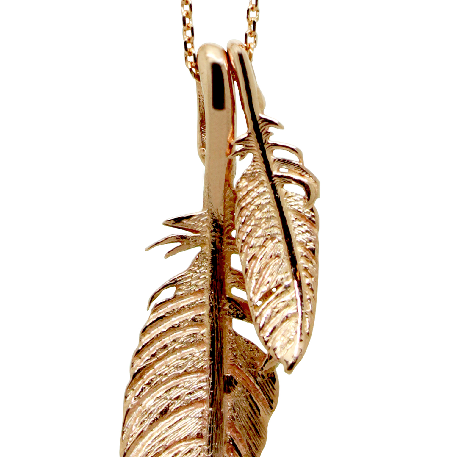 Feather Necklace – Solid Rose Gold – Double Feathers - William Cheshire