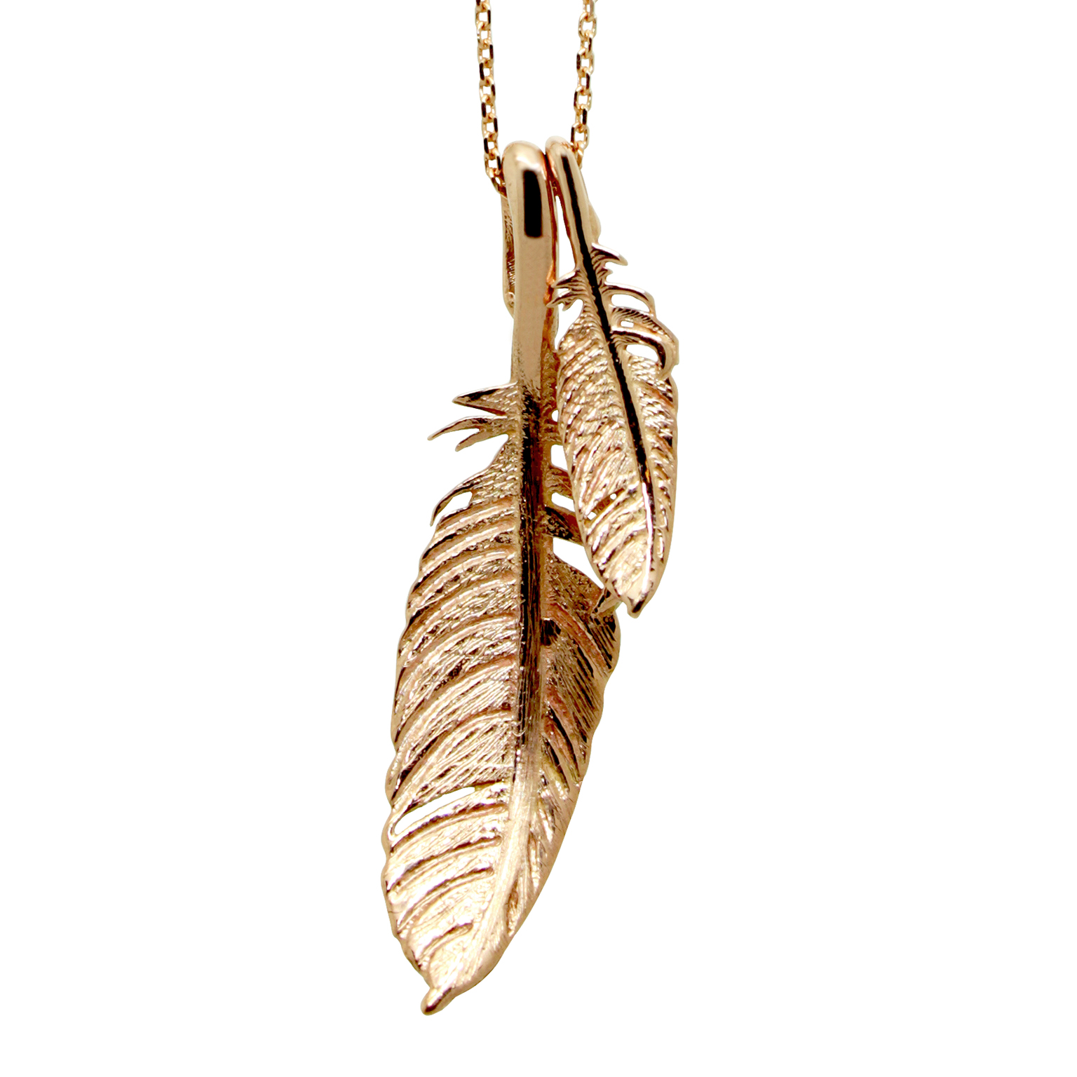 Feather Necklace – Solid Rose Gold – Double Feathers - William Cheshire