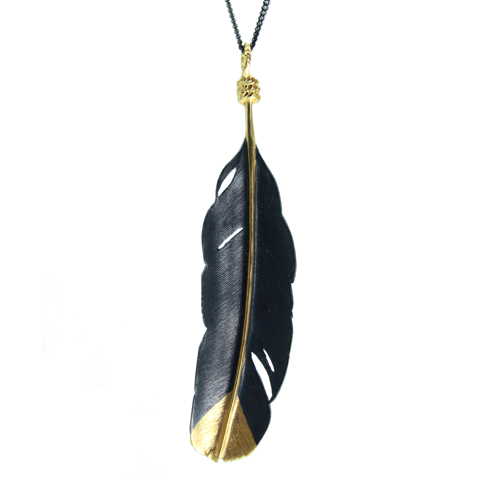 Large Feather Necklace – Black & Gold - William Cheshire